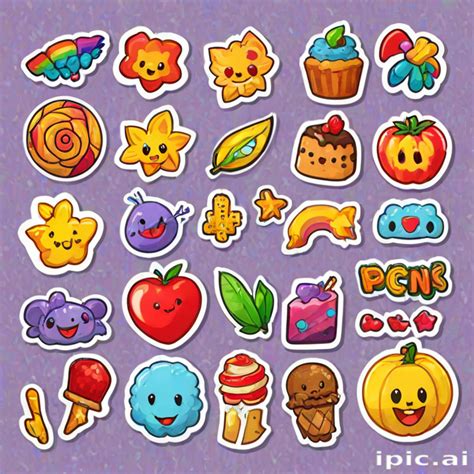 Colorful And Whimsical Stickers Featuring Cute Characters And Delicious
