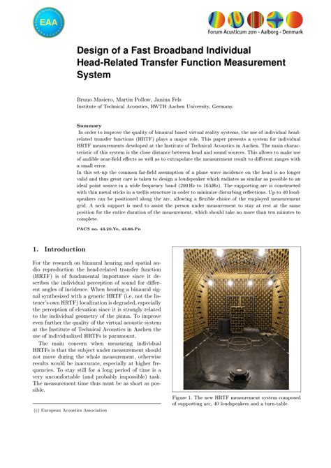 Pdf Design Of A Fast Broadband Individual Head Related Transfer