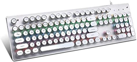 Amazon Com USB LED Backlit Retro Typewriter Mechanical Keyboard Blue Switch Round Keycaps