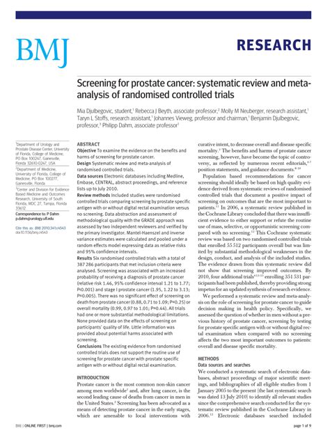 Pdf Screening For Prostate Cancer Systematic Review And Meta Analysis Of Randomised