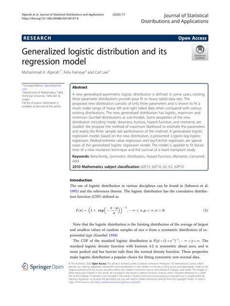 Pdf Generalized Logistic Distribution And Its Regression Model