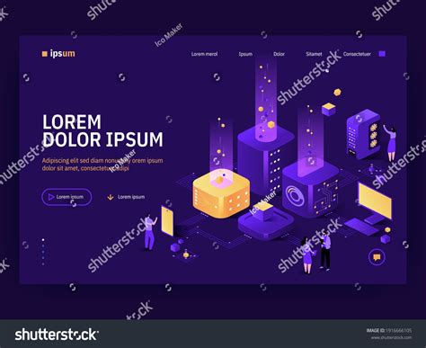 Vector Landing Page Isometric Tech Concept Stock Vector Royalty Free 1916666105 Shutterstock