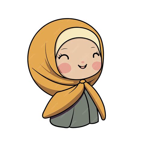 스티커 벡터 일러스트 레이 션에 대 한 귀여운 Hijab 소녀 프리미엄 벡터