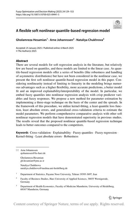 Pdf A Flexible Soft Nonlinear Quantile Based Regression Model