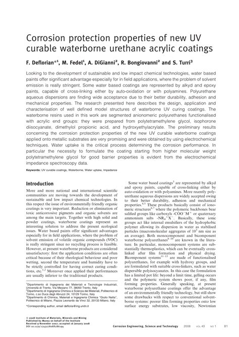 Pdf Corrosion Protection Properties Of New Uv Curable Waterborne Urethane Acrylic Coatings