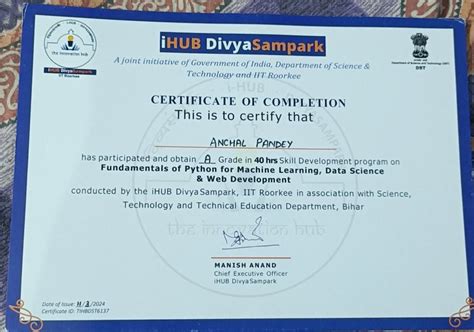 Completed Python Course At Ihub Divya Sampark Anchal Pandey Posted On