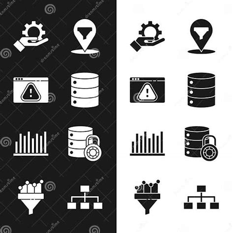 Set Server, Data, Web Hosting, Browser with Exclamation Mark, Hand Settings Gear, Location Sales ...