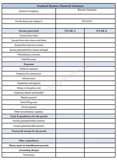 Standard Business Financial Statement Form