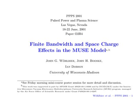Pdf Finite Bandwidth And Space Charge Effects In The Muse Model