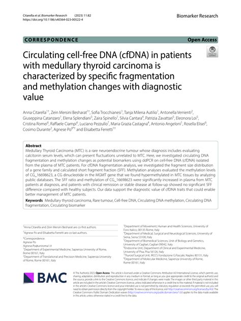 Pdf Circulating Cell Free Dna Cfdna In Patients With Medullary Thyroid Carcinoma Is