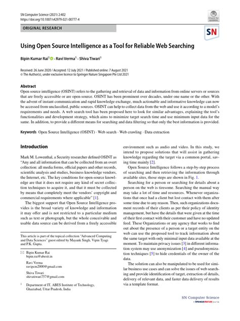 Using Open Source Intelligence As A Tool For Reliable Web Searching Pdf