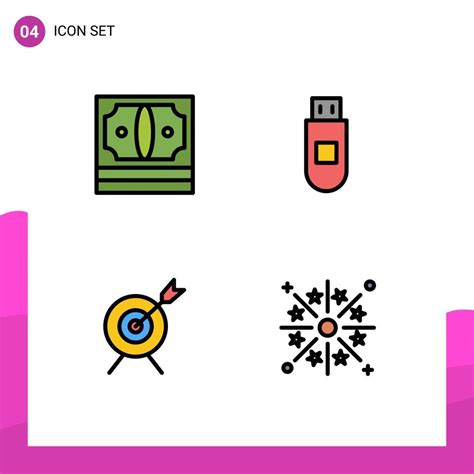 Set Of 4 Modern Ui Icons Symbols Signs For Business Aim Money Storage Celebration Editable