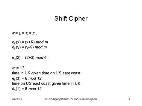 Terminology Shift Cipher Number Theory Rings Classical Ciphers
