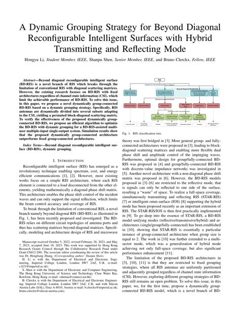 Pdf A Dynamic Grouping Strategy For Beyond Diagonal Reconfigurable Intelligent Surfaces With
