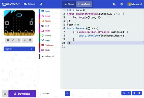 Javascript Editor Microbit Notebook