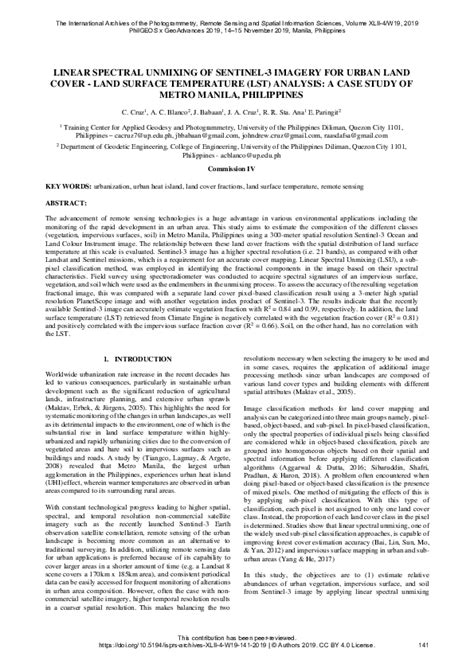 Pdf Linear Spectral Unmixing Of Sentinel 3 Imagery For Urban Land