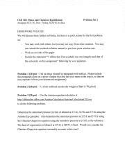 PS 1 Solution Set ChE 320 Phase And Chemical Equilibrium Problem Set 1 Assigned 8 21 16 Due