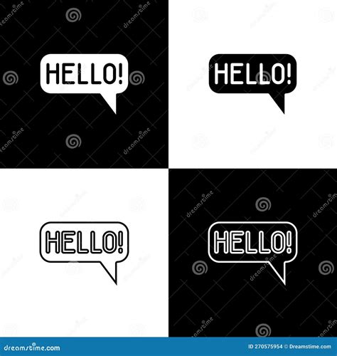 Set Hello in Different Languages Icon Isolated on Black and White Background. Speech Bubbles ...