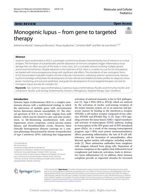 Pdf Monogenic Lupus From Gene To Targeted Therapy