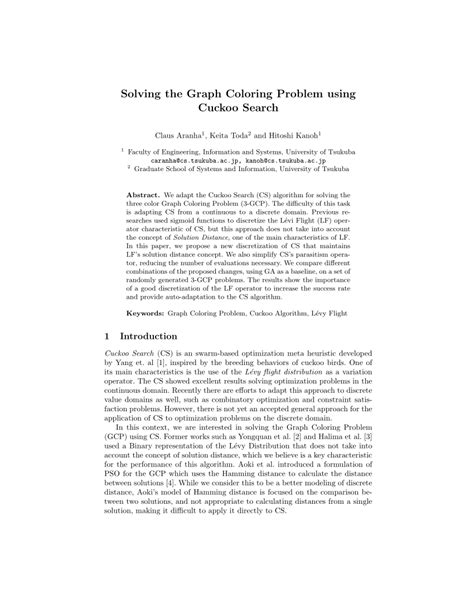 Pdf Solving The Graph Coloring Problem Using Cuckoo Search