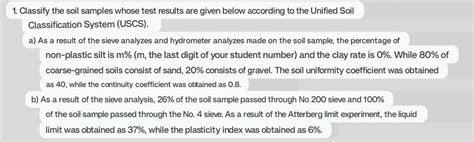 Solved 1 Classify The Soil Samples Whose Test Results Are Chegg Com
