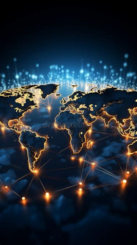 International Communication Concept Glowing World Map In 3d Rendering Stock Illustration