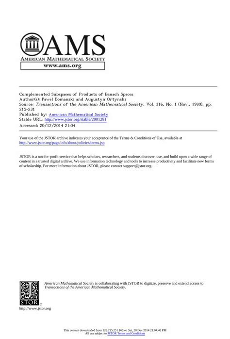 Pdf Complemented Subspaces Of Products Of Banach Spaces Dokumentips