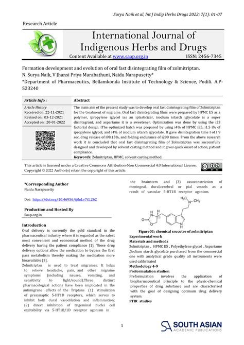 Pdf Formation Development And Evolution Of Oral Fast Disintegrating Film Of Zolmitriptan
