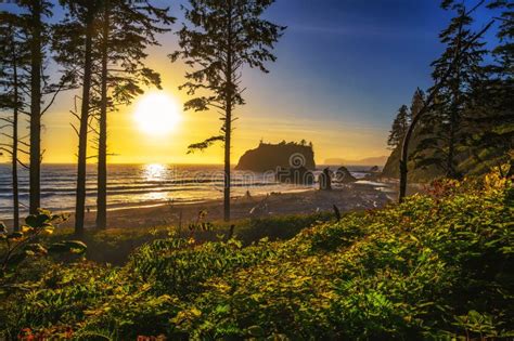 Colorful Sunset At Ruby Beach In Olympic National Park Washington