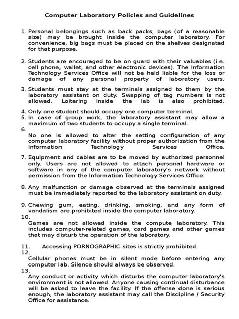 Computer Laboratory Policies And Guidelines Computer Terminal