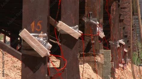 Vidéo Stock Mining Of A Metal Structure With A Red Dynamite Block Tnt Blasting Specialists