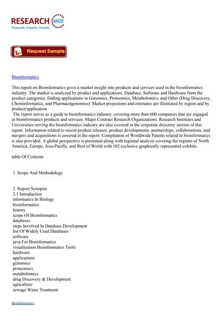 Global Bioinformatics Market Pdf Biotech And Biomedical Industry