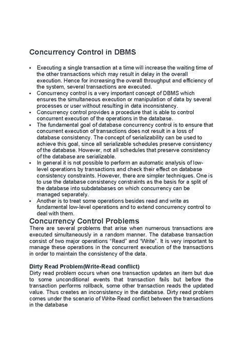 Concurrency Control In Dbms Hence For Increasing The Overall Throughput And Efficiency Of The