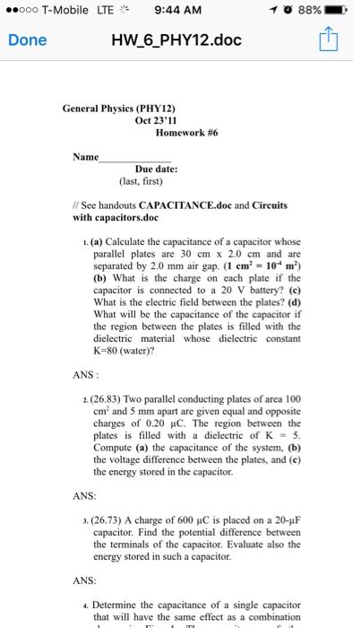 Solved Calculate The Capacitance Of A Capacitor Whose Chegg