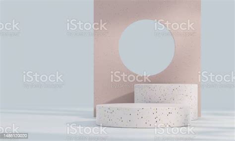 갈색과 흰색 파스텔 배경 벽 3d는 원에 있는 테라조 연단의 이미지 모형 배경을 렌더링합니다 0명에 대한 스톡 사진 및 기타 이미지 Istock