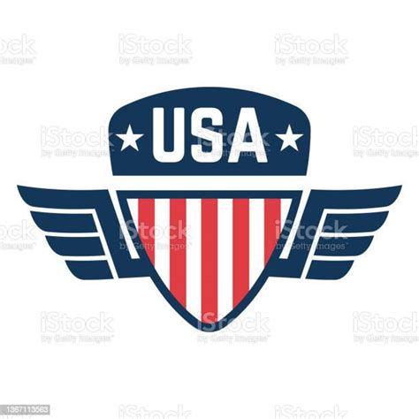 미국 국기와 날개가 있는 엠블럼 템플릿 엠블럼 기호 배지용 디자인 요소 벡터 일러스트레이션 7월에 대한 스톡 벡터 아트 및 기타