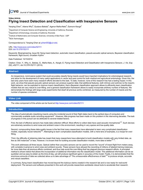 Pdf Flying Insect Detection And Classification With Inexpensive Sensors