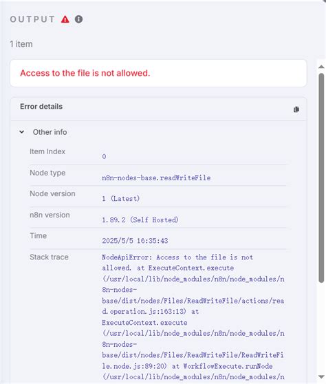 关于n8n中使用readwrite Files From Disk节点在加载数据过程中出现access To The File Is Not
