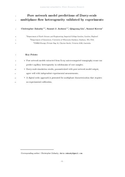 pdf pore network model predictions of darcy scale multiphase flow