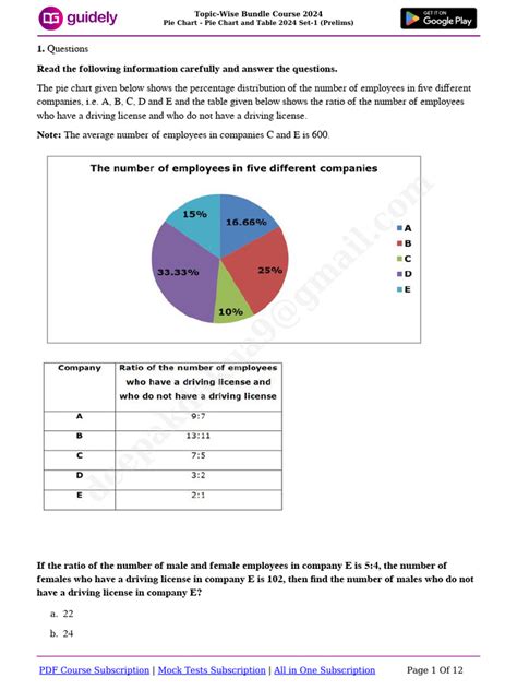 Pie Chart Pie Chart And Table Chart Set 1 Pdf