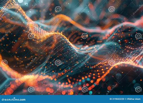 Abstract Depiction Of A Wave Of Light With Holographic Shapes Expanding And Contracting