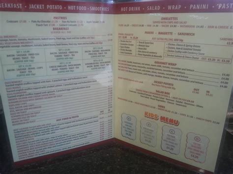 Menu At Hook Cafe Chessington Hook Rd