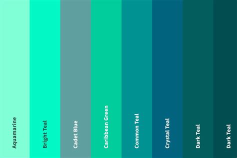37 Shades Of Teal Color Names Hex Rgb And Cmyk Codes Teal Color Palette Green Color Names