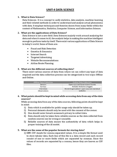 Unit 4 Data Science Notes Pdf Comma Separated Values Data Science