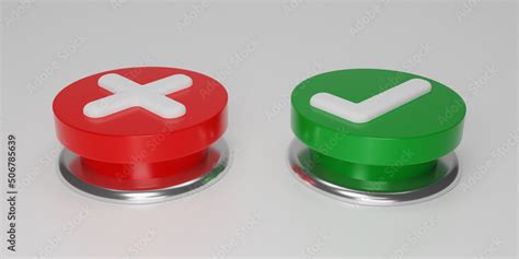 D Render Right Or Wrong Button Isolate On White Background Checkmark And X Mark Icon Set