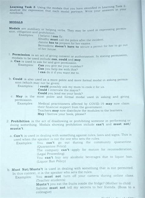 Learningtask 3 Using The Modals That You Have Identified In Learning
