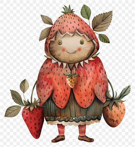 Strawberry Strawberry Character With Leaves Png 3868x4204px