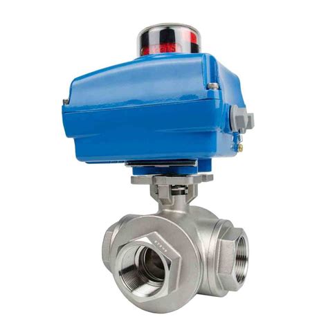 DN40 1 1 2 3 Way L Port Valve Package BSP 1000psi PTFE Seats 24VDC Electric Actuation