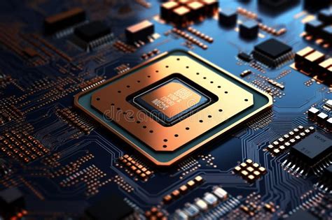 Macro Shot Of Advanced Microprocessor On Circuit Board Generative Ai Stock Illustration