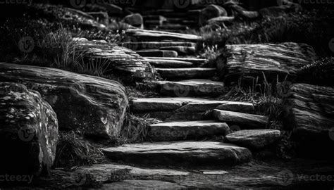 Steps Carved In Stone Lead To Tranquil Stream In Forest Ravine